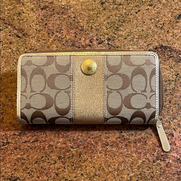 Coach | Bags | Used Coach Wallet Gold And Brown Some Stains Have Not ...